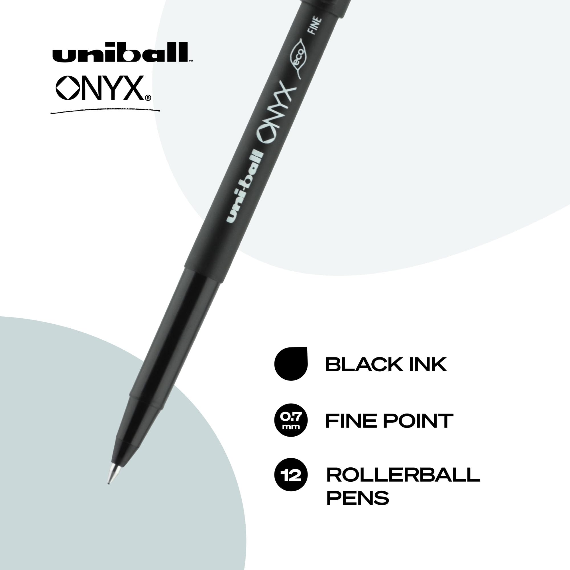 uni-ball Onyx Rollerball Pens Fine Point, 0.7mm, Black, 12 Pack