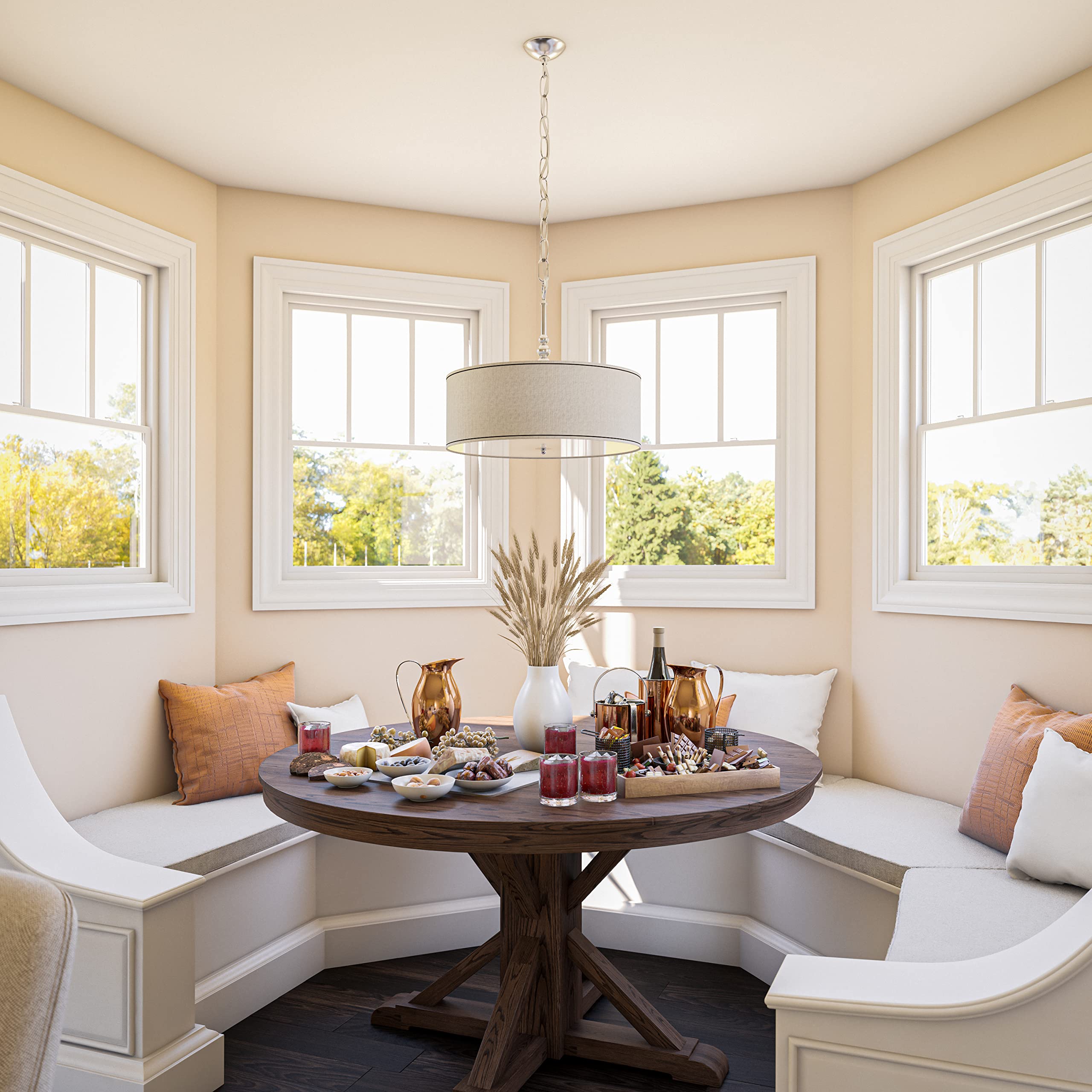 Kenroy Home Casual 3 Light Pendant ,20 Inch Height, 22 Inch Diameter with Brushed Steel Finish