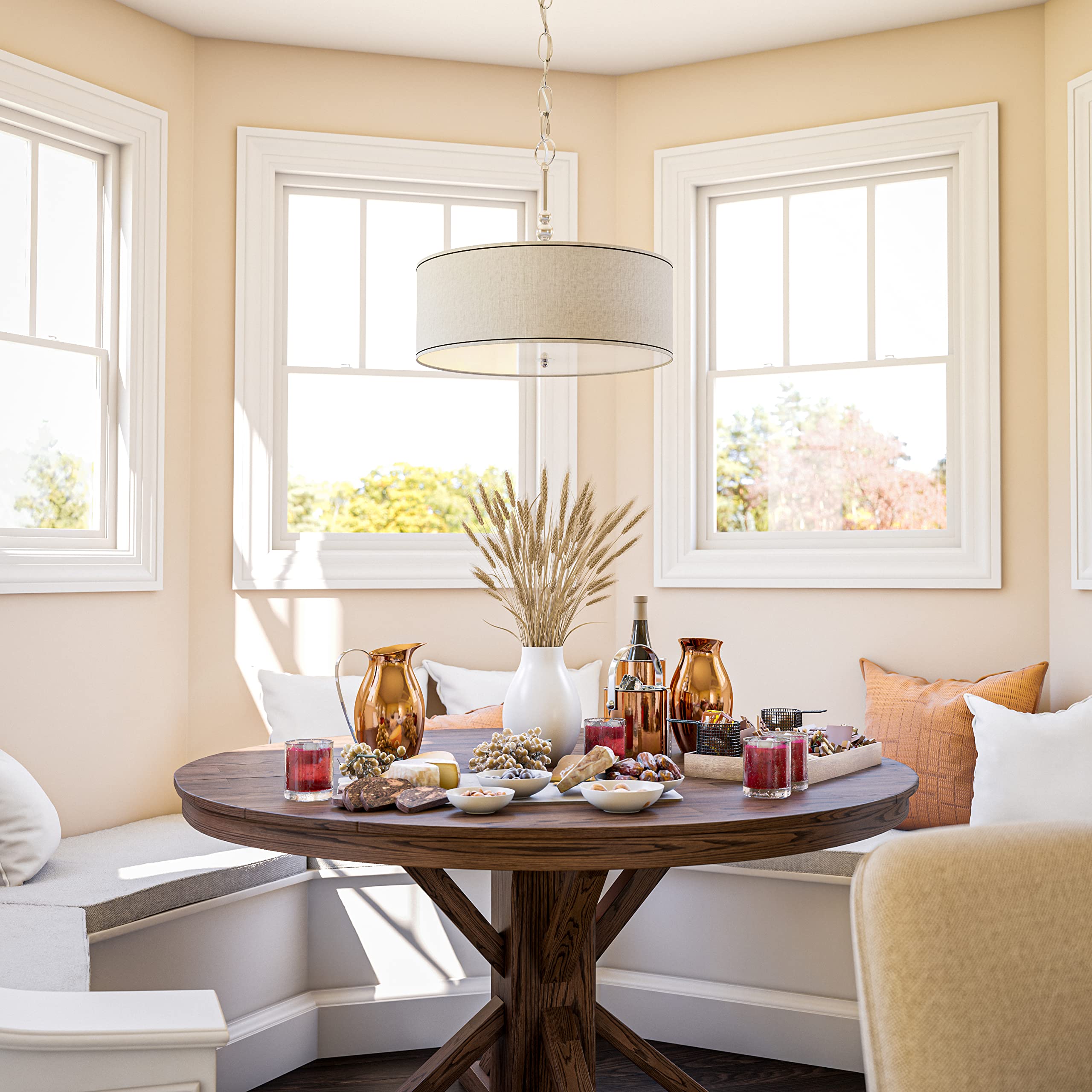 Kenroy Home Casual 3 Light Pendant ,20 Inch Height, 22 Inch Diameter with Brushed Steel Finish
