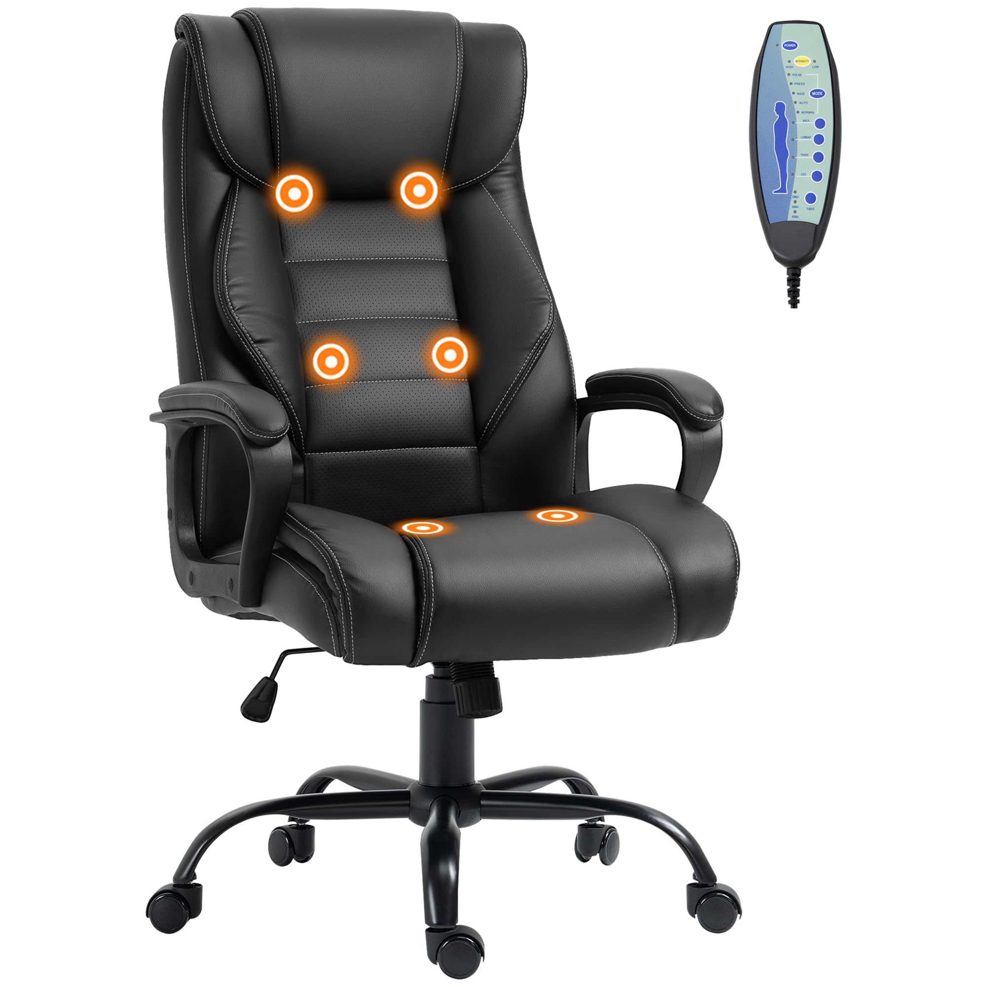 Vinsetto Ergonomic Massage Office Chair, High Back Executive Desk Chair with 6-Point Vibration, Adjustable Height, Swivel Seat and Rocking Function, Black