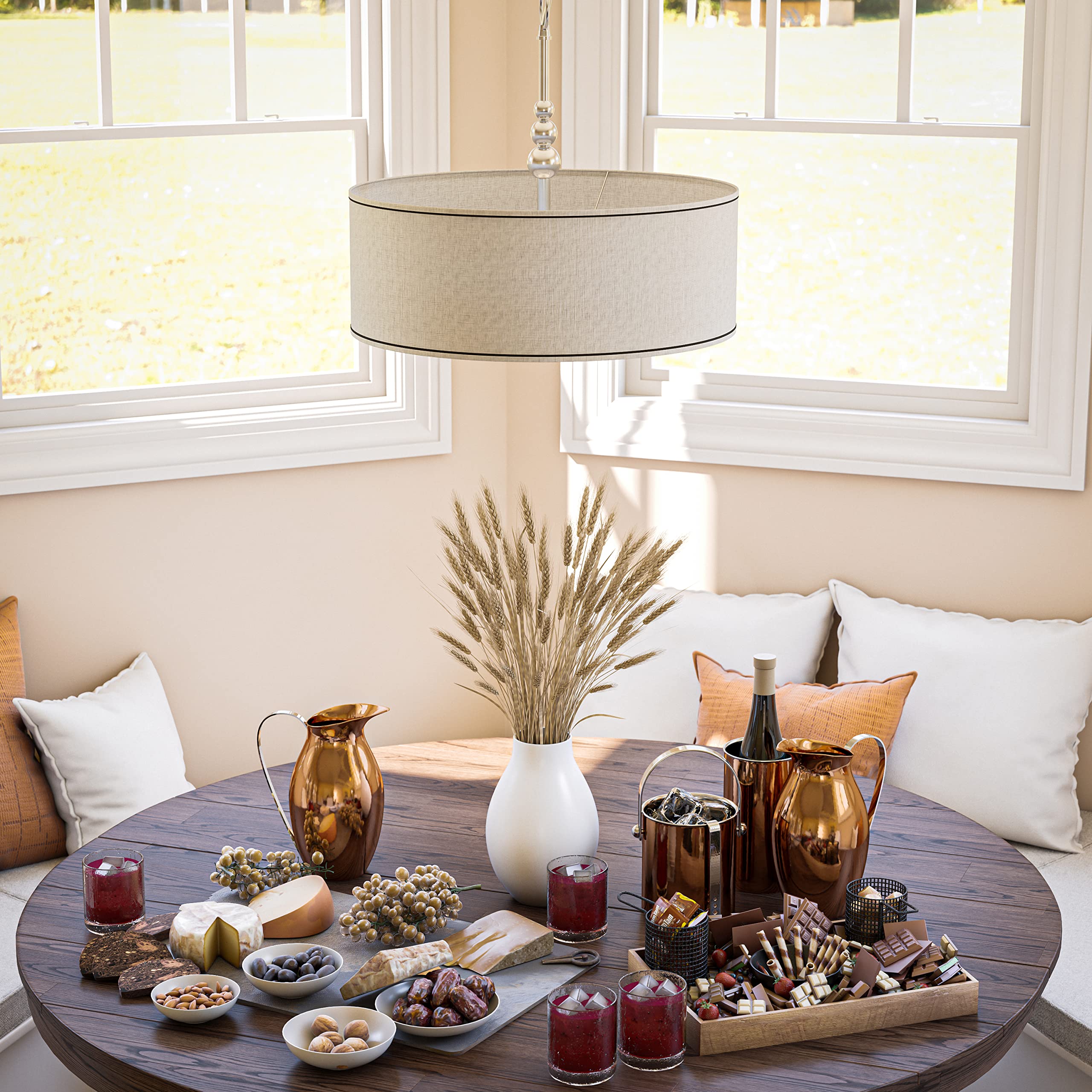Kenroy Home Casual 3 Light Pendant ,20 Inch Height, 22 Inch Diameter with Brushed Steel Finish