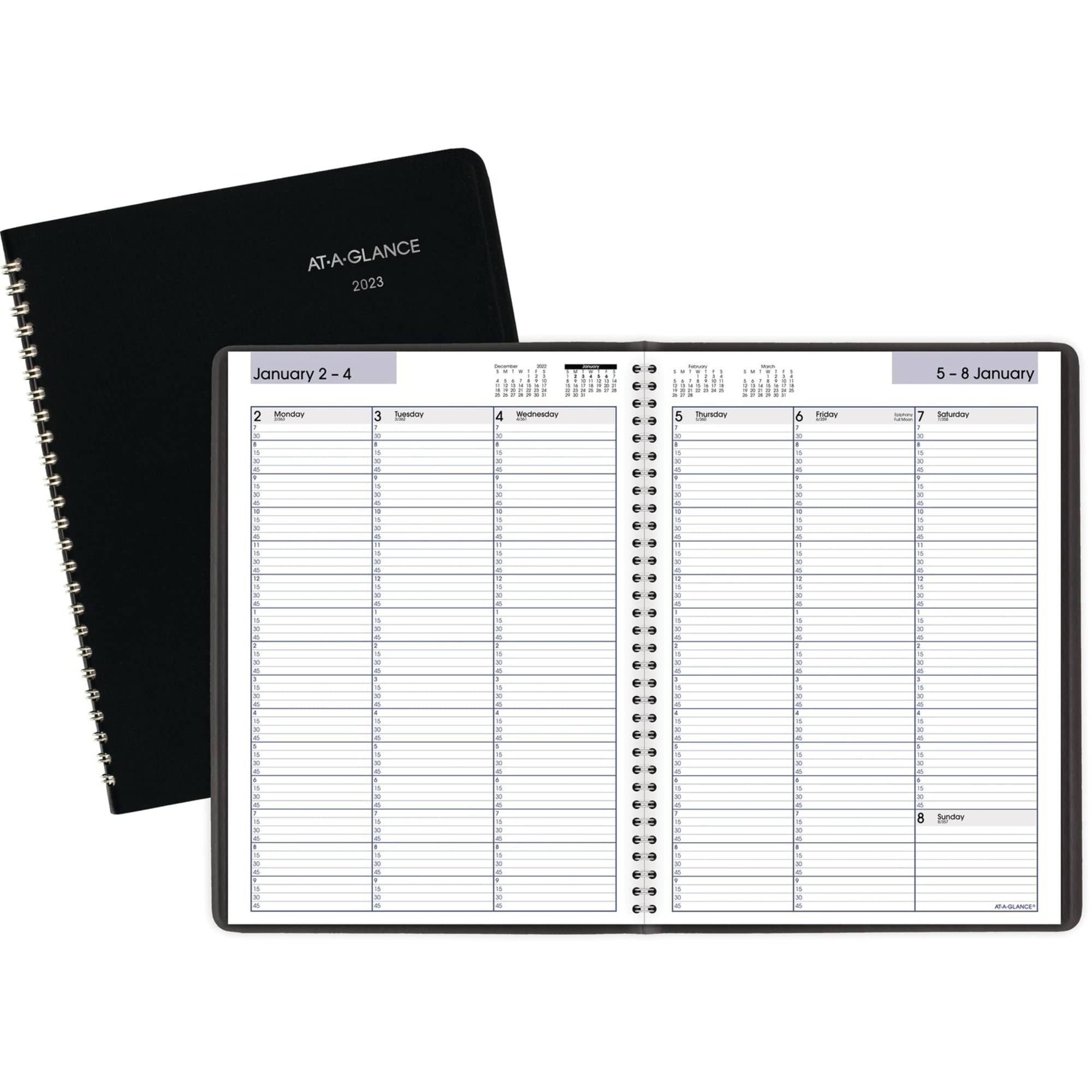 AT-A-GLANCE 2023 Weekly Planner, DayMinder, Quarter-Hourly Appointment Book, 8" x 11", Large, Black (G52000)