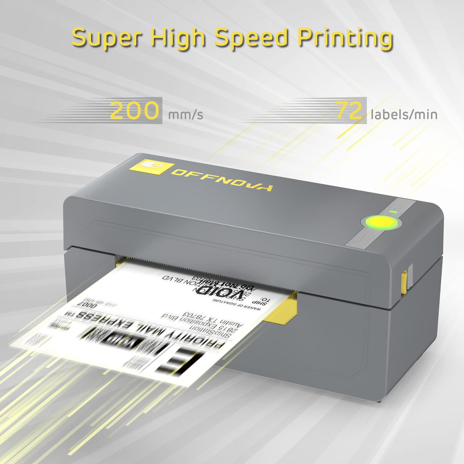 OFFNOVA Thermal Label Printer, 200mm/s High Speed 4" x 6" USB Shipping Label Printer for Small Business, 203 DPI Commercial Grade, Compatible with Mac OS, Windows, USPS, UPS and More