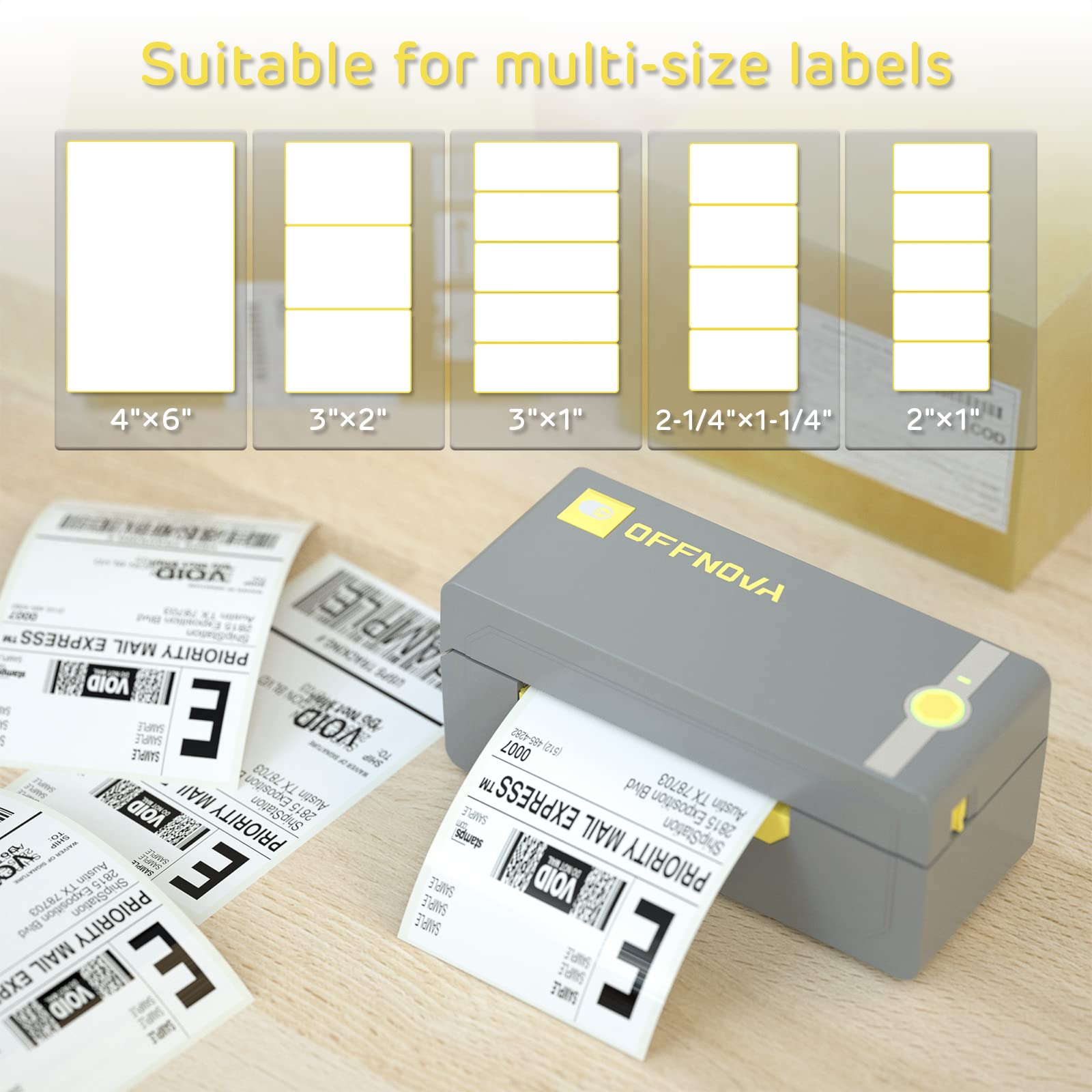 OFFNOVA Thermal Label Printer, 200mm/s High Speed 4" x 6" USB Shipping Label Printer for Small Business, 203 DPI Commercial Grade, Compatible with Mac OS, Windows, USPS, UPS and More
