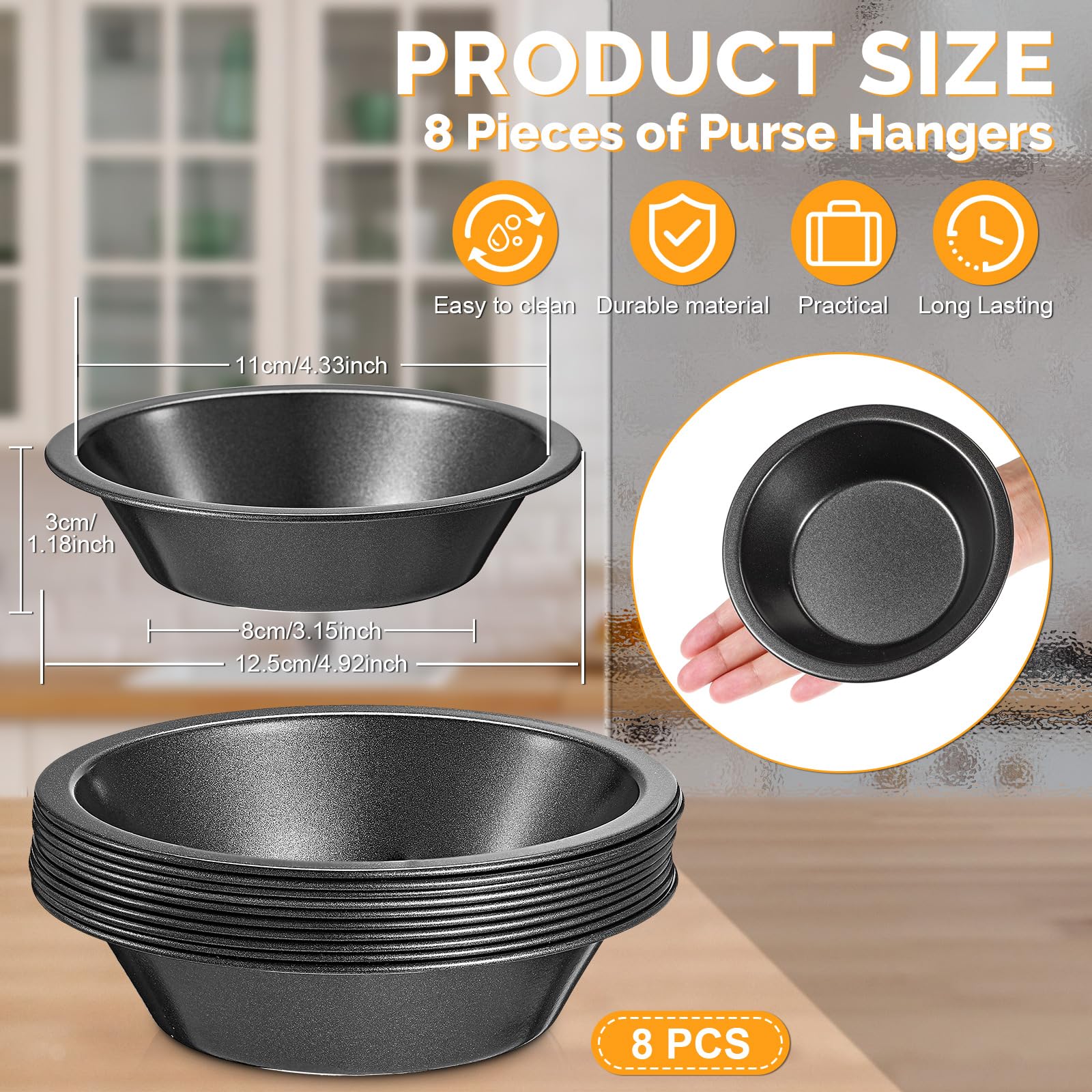 Gandeer 8 Pieces 4 Inch Small Pie Pan Mini Black Pot Pie Tins Round Tart Pans for Baking Carbon Steel Pizza Nonstick Plate Bakeware Set Oven Air Fryer Cake Bread Meat Dessert