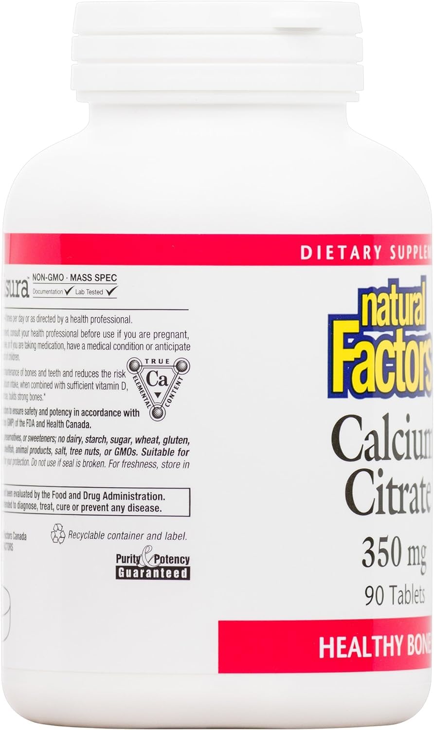 Natural Factors, Calcium Citrate, Helps Maintain Strong Bones and Teeth, 90 tablets (90 servings)