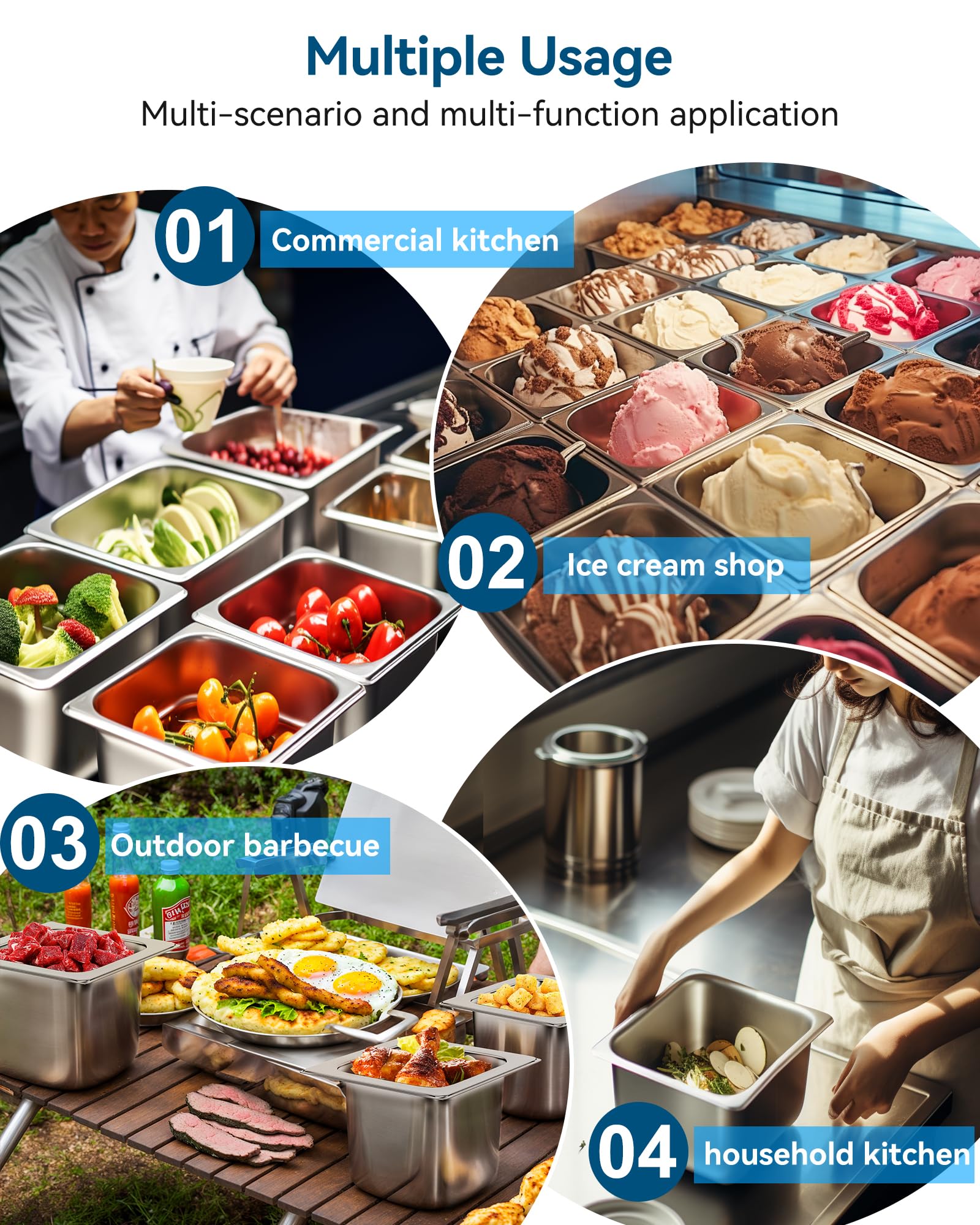ZeroPone Hotel Pan 4" Deep Steam Table Pan 6 Pack 1/6 Size Hotel Pan 22 Gauge Stainless Steel Anti Jam Steam Table Pan