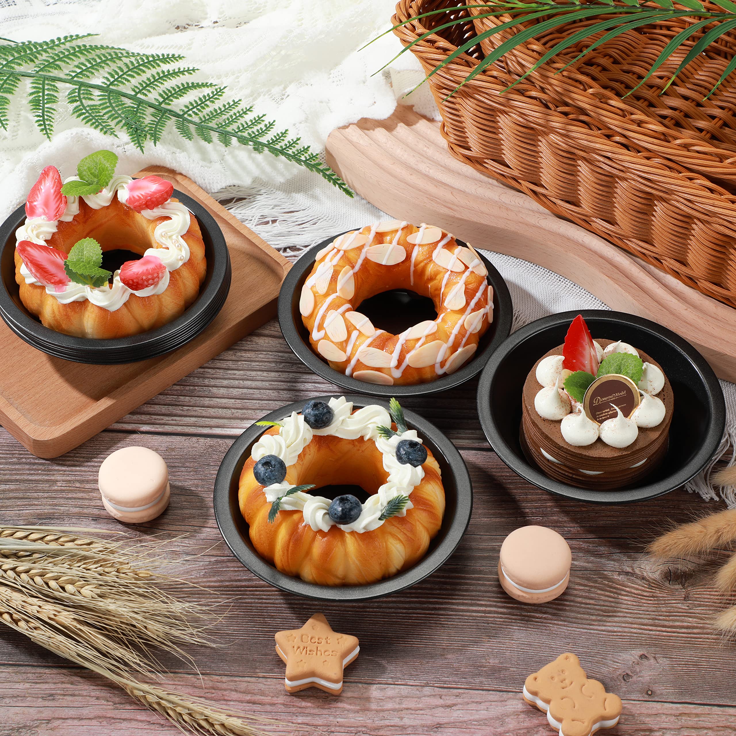 Gandeer 8 Pieces 4 Inch Small Pie Pan Mini Black Pot Pie Tins Round Tart Pans for Baking Carbon Steel Pizza Nonstick Plate Bakeware Set Oven Air Fryer Cake Bread Meat Dessert