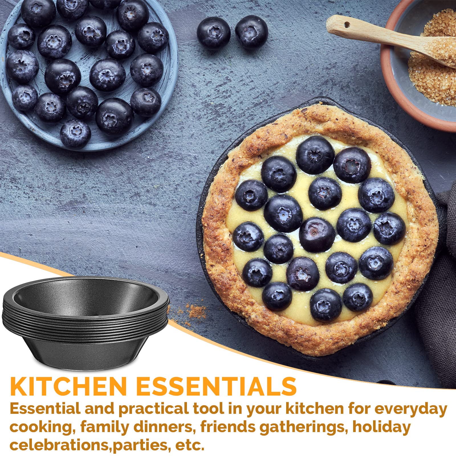 Gandeer 8 Pieces 4 Inch Small Pie Pan Mini Black Pot Pie Tins Round Tart Pans for Baking Carbon Steel Pizza Nonstick Plate Bakeware Set Oven Air Fryer Cake Bread Meat Dessert