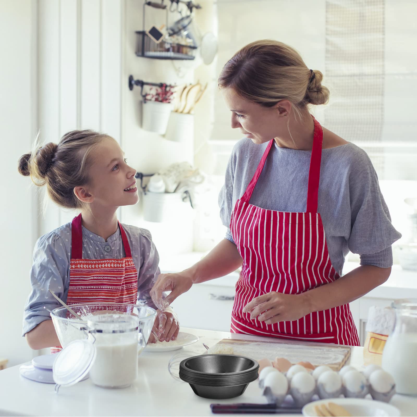 Gandeer 8 Pieces 4 Inch Small Pie Pan Mini Black Pot Pie Tins Round Tart Pans for Baking Carbon Steel Pizza Nonstick Plate Bakeware Set Oven Air Fryer Cake Bread Meat Dessert