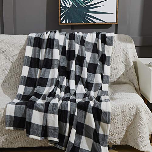 COCOPLAY W Plaid Throw Blanket, Check Blanket, All Season Microfiber Velvet Super Luxury Lightweight Warm Soft Cozy Blanket for Bed, Couch, Car (Black White Checker, Twin(60"x80"))