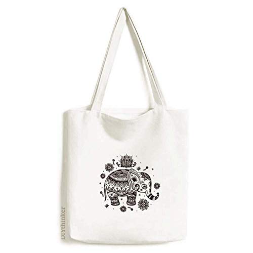 Nation Elephant Flower Black Blue Animal Tote Canvas Bag Shopping Satchel Casual Handbag