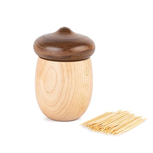 Agirlvct Toothpick Holder Dispenser, Wood Cute Acorn Toothpick Dispenser Container for Home Kitchen Restaurant (With Toothpicks)