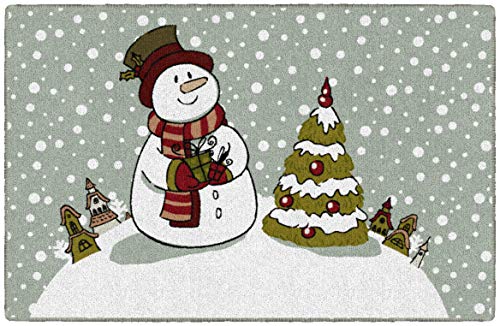 Brumlow MILLS Snowman Washable Festive Christmas Snow Scene Indoor or Outdoor Holiday Area Rug for Living or Dining Room, Bedroom Carpet and Kitchen Runner Rug, 30" x 46", Snow Christmas Tree