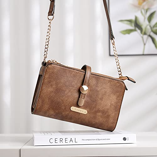 CLUCI Leather Crossbody Bags for Women Small Vintage Shoulder Purses Travel Bag Adjustable Strap Two-Tone Brown