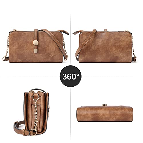 CLUCI Leather Crossbody Bags for Women Small Vintage Shoulder Purses Travel Bag Adjustable Strap Two-Tone Brown