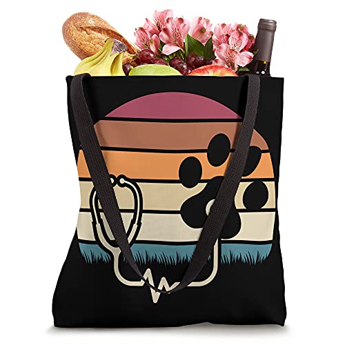 Retro Paw Stethoscope Vet Tech Funny Veterinary Technician Tote Bag