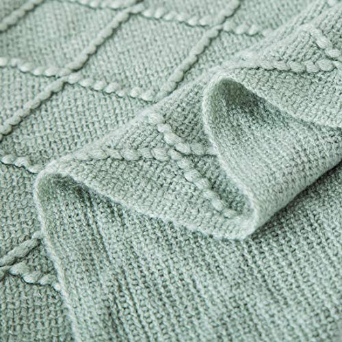 TREELY Aqua Throw Blanket with Fringe Tassels Knitted Throw Blanket Textured Solid Decorative Knit Blanket for Bed Couch, 50" x 67.7", Aqua