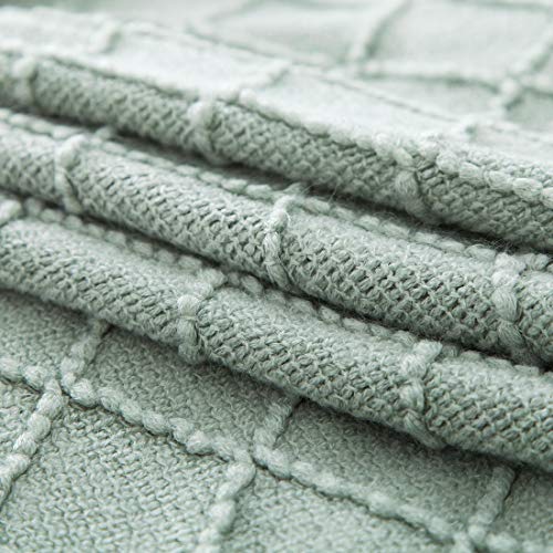 TREELY Aqua Throw Blanket with Fringe Tassels Knitted Throw Blanket Textured Solid Decorative Knit Blanket for Bed Couch, 50" x 67.7", Aqua