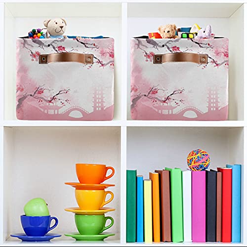 xigua Japanese Cherry Blossom Storage Bin for Toy Storage Basket Dirty Clothes Sundries Office Home Closet Organizer Shelf Cube Box Waterproof Laundry Basket