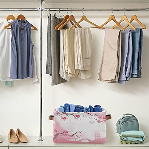 xigua Japanese Cherry Blossom Storage Bin for Toy Storage Basket Dirty Clothes Sundries Office Home Closet Organizer Shelf Cube Box Waterproof Laundry Basket