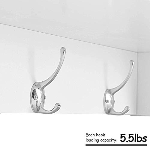 Byroce Wall Mounted Storage Cabinet, Floating Display Cabinet with 4 Dual Hooks and 3 Open Compartments, Hanging Shelf, Wall Cubby Organizer, Perfect for Entryway, Hallway, Living Room (White)
