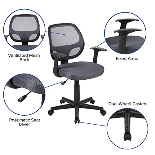 Flash Furniture Flash Fundamentals Mid-Back Gray Mesh Swivel Ergonomic Task Office Chair with Arms