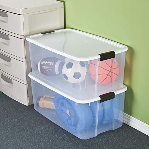 Sterilite 19909804 116 Quart/110 Liter Ultra Latch Box, Clear with a White Lid and Black Latches, 4-Pack & 19859806, 30 Quart/28 Liter Ultra Latch Box, Clear with a White Lid and Black Latches, 6-Pack