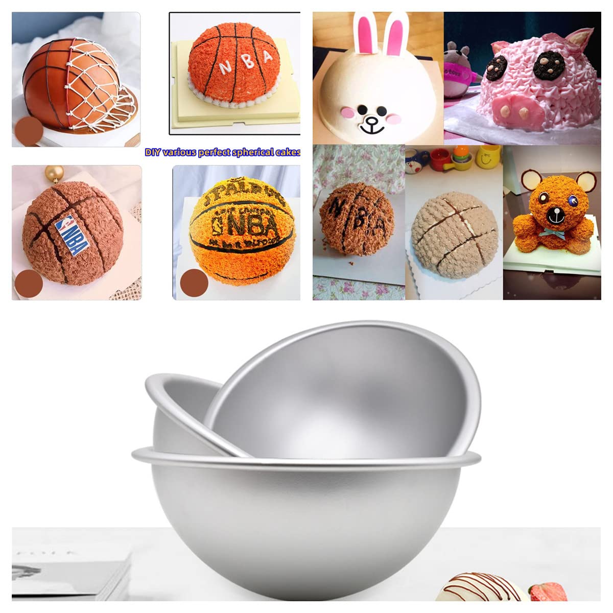 XZJMY Ball Cake Pan,Aluminum Hemisphere Cake Molds,8Inch Cake Pan,Kids DIY 3D Birthday Cake Pan,Nonstick Baking Tools (Big Half Ball)