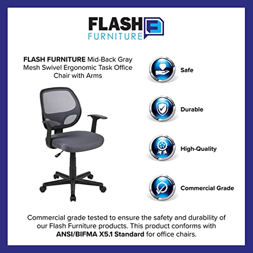 Flash Furniture Flash Fundamentals Mid-Back Gray Mesh Swivel Ergonomic Task Office Chair with Arms