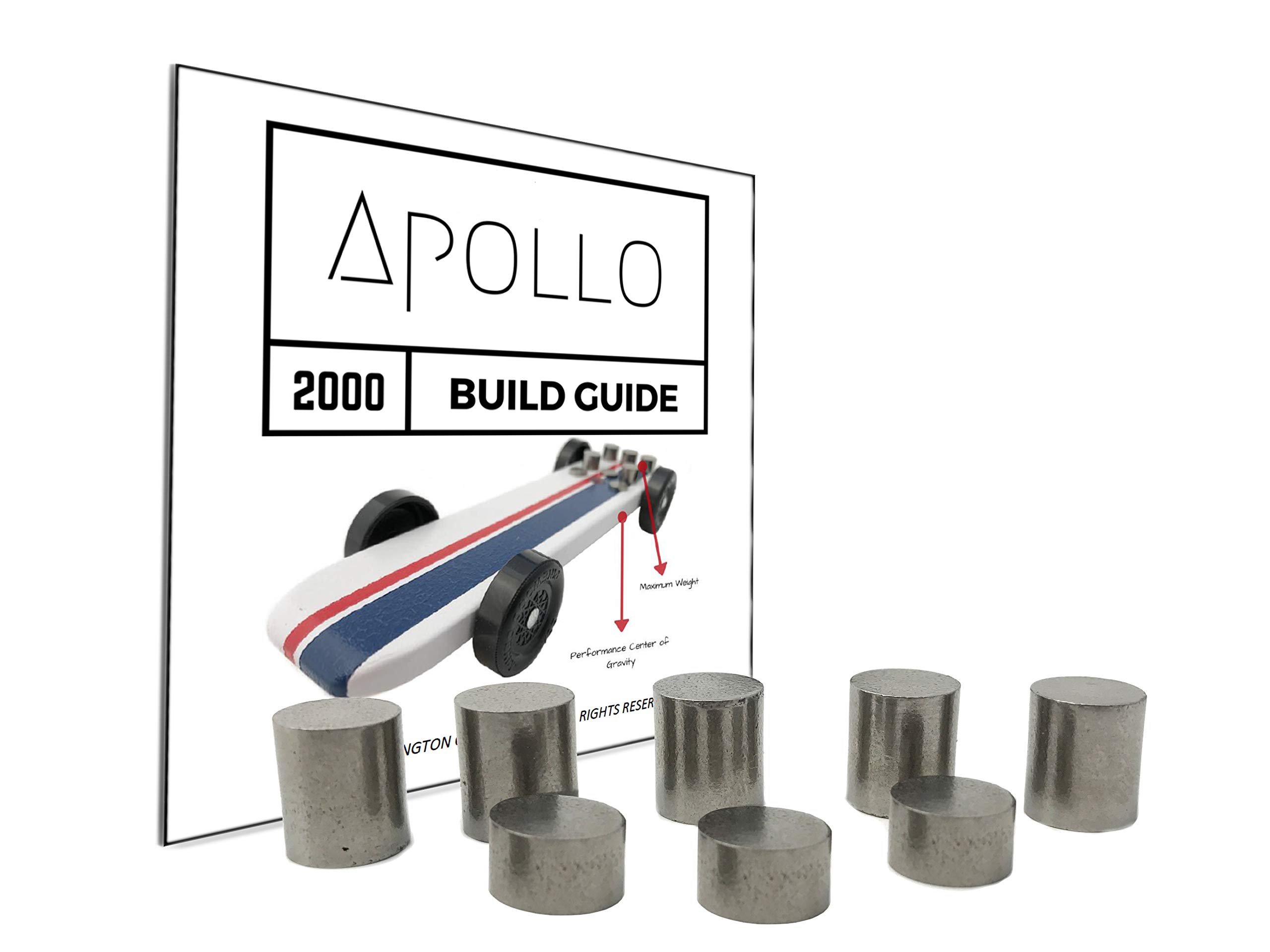 3.25 oz Tungsten Pinewood Car Weights + 20 Page Step-by-Step Build Guide for Apollo 2000 Derby Car Showing Design + Weight Placement, Bring Your Car to The 5 oz Limit and Gain The Winning Edge