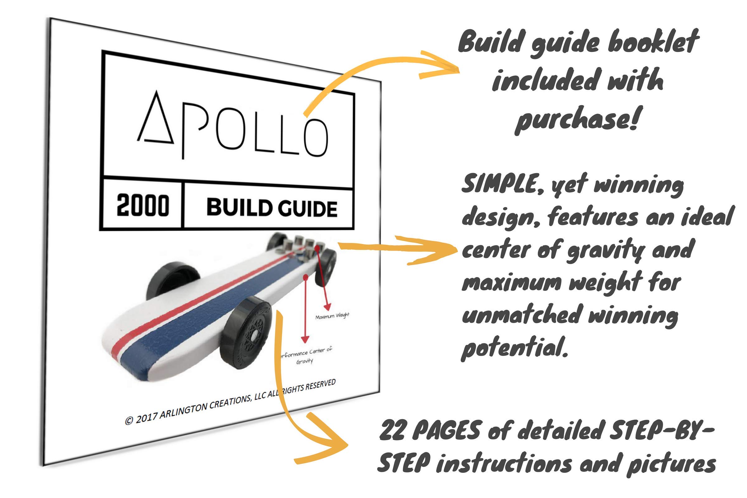 3.25 oz Tungsten Pinewood Car Weights + 20 Page Step-by-Step Build Guide for Apollo 2000 Derby Car Showing Design + Weight Placement, Bring Your Car to The 5 oz Limit and Gain The Winning Edge