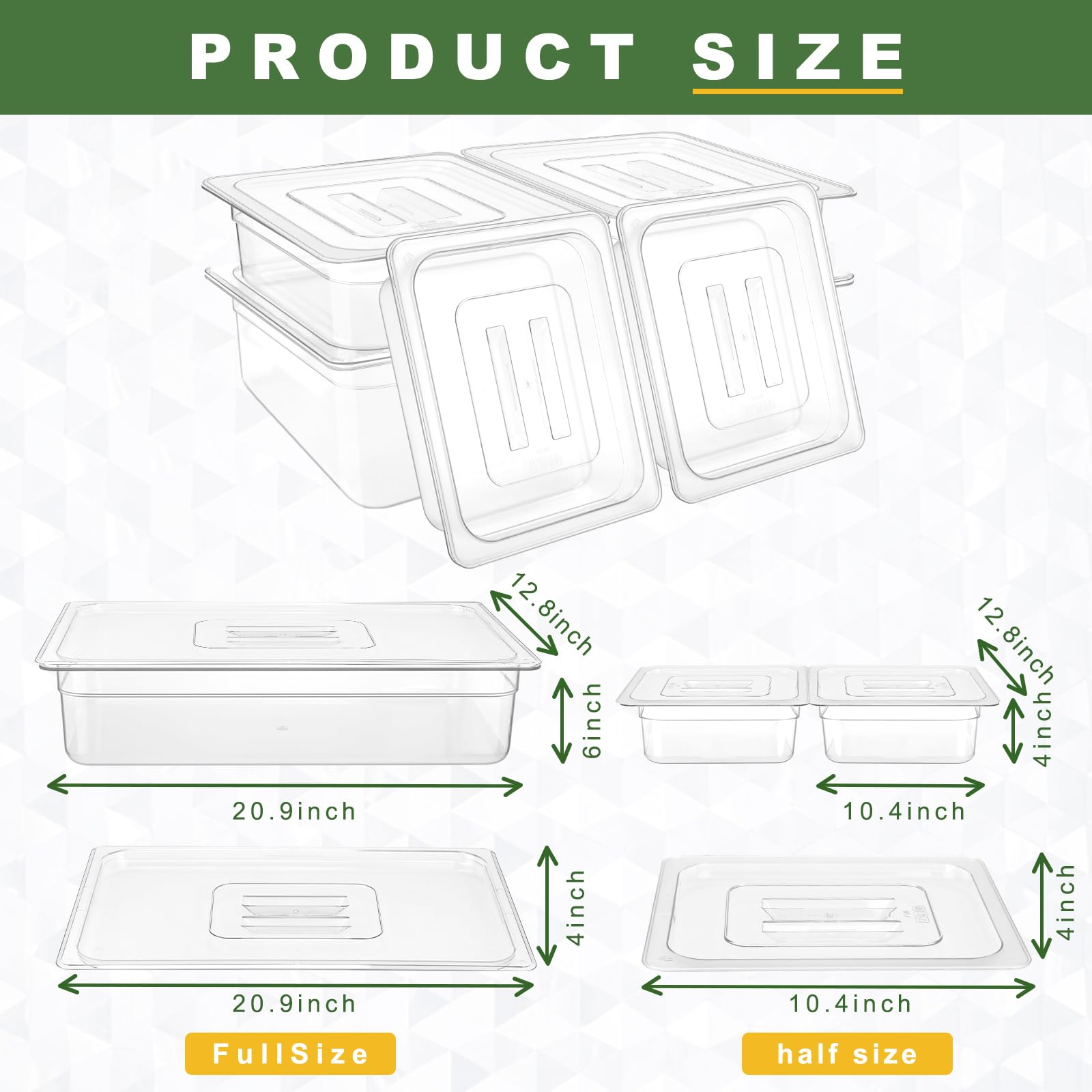 Mifoci 6 Pcs Commercial Plastic Food Pans with Lids Clear Food Pans Included 2 Pcs Full Size 6 Inch Deep Hotel Pan 4 Pcs 1/2 Size 4 Inch Freezer Food Storage for Storage Kitchen Restaurant