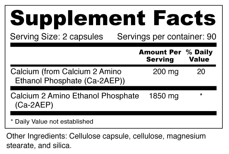Calcium AEP for Nerves, Cell Membranes (925mg Ca-2-AEP Per Capsule, 180 Capsules)