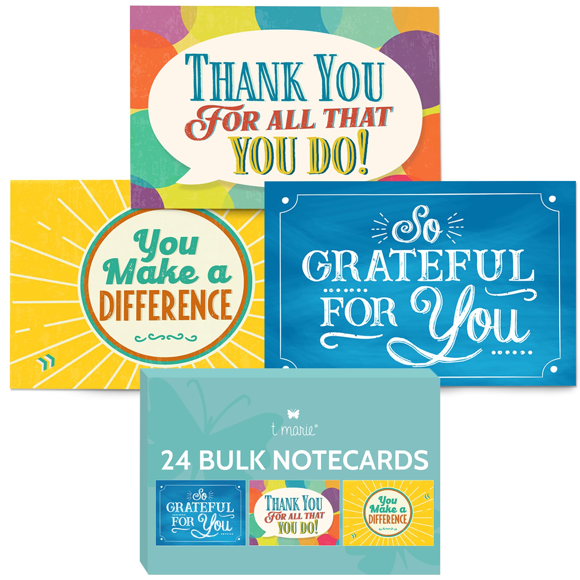 24 Appreciation Cards with Envelopes - Team Gifts, Teacher Gifts Bulk, Volunteer and Employee Appreciation Cards, Gratitude and Encouragement Cards for Nurse Appreciation Week and Staff Appreciation Day - Boxed Set of Thank You Cards Bulk to Say You Make