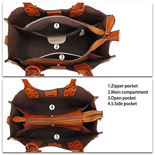 Genuine Leather Satchel Handbag for Women Vintage Handmade Shoulder Bag Cowhide Tote Purse (Brown)