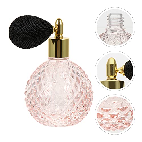 FOMIYES Vintage Perfume Bottle, 100ML Crsyle Spray Bottle Refillable Empty Glass Bottle Perfume with Air Bulb for bartender Home Bar (Pink)