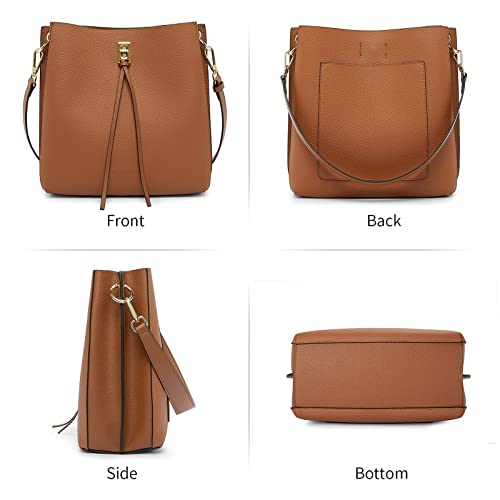 BOSTANTEN Women Handbags Genuine Leather Designer Tote Purses Lady Crossbody Bucket Shoulder Bags for Work Daily,Brown