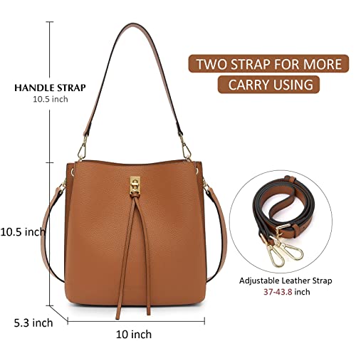 BOSTANTEN Women Handbags Genuine Leather Designer Tote Purses Lady Crossbody Bucket Shoulder Bags for Work Daily,Brown
