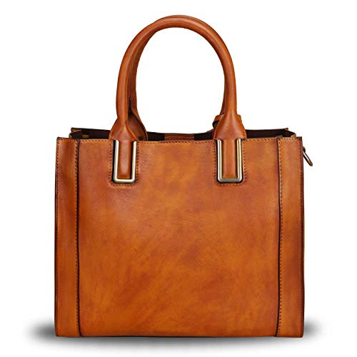 Genuine Leather Satchel Handbag for Women Vintage Handmade Shoulder Bag Cowhide Tote Purse (Brown)