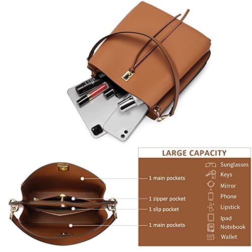 BOSTANTEN Women Handbags Genuine Leather Designer Tote Purses Lady Crossbody Bucket Shoulder Bags for Work Daily,Brown