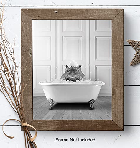 Hippo Wall Art - Funny Bathroom Decor - Jungle Theme Bathroom Accessories - Modern Bathroom Wall Art - Bathroom Decorations Pictures - Bath Wall Decor - Guest Bathroom - Restroom Sign - Powder Room