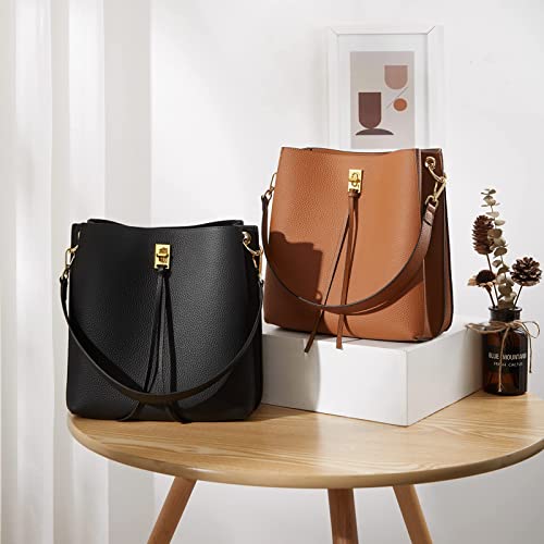 BOSTANTEN Women Handbags Genuine Leather Designer Tote Purses Lady Crossbody Bucket Shoulder Bags for Work Daily,Brown