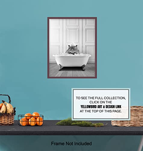 Hippo Wall Art - Funny Bathroom Decor - Jungle Theme Bathroom Accessories - Modern Bathroom Wall Art - Bathroom Decorations Pictures - Bath Wall Decor - Guest Bathroom - Restroom Sign - Powder Room