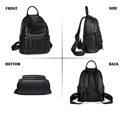 Genuine Leather Backpack Purse for Women Multi-functional Elegant Daypack for ladies (Black)