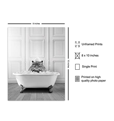 Hippo Wall Art - Funny Bathroom Decor - Jungle Theme Bathroom Accessories - Modern Bathroom Wall Art - Bathroom Decorations Pictures - Bath Wall Decor - Guest Bathroom - Restroom Sign - Powder Room
