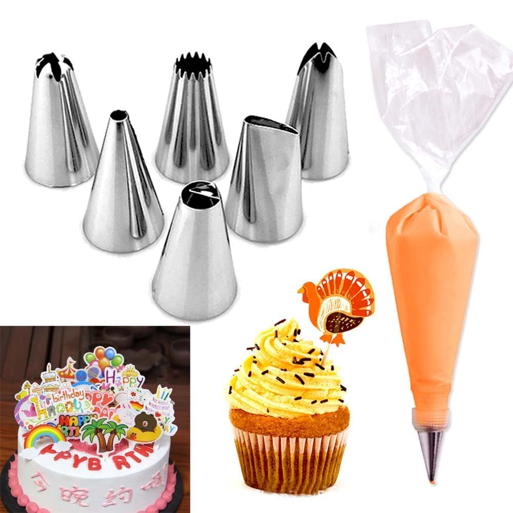 RUISENLAI 260pcs Cake Pan Set for Baking + Cake Decorating Supplies: 3 Round Non Stick Springform Pan Set (4, 7, 9 inches), Icing Tips, disposable piping bags β with 60 Pcs Parchment Paper Liners