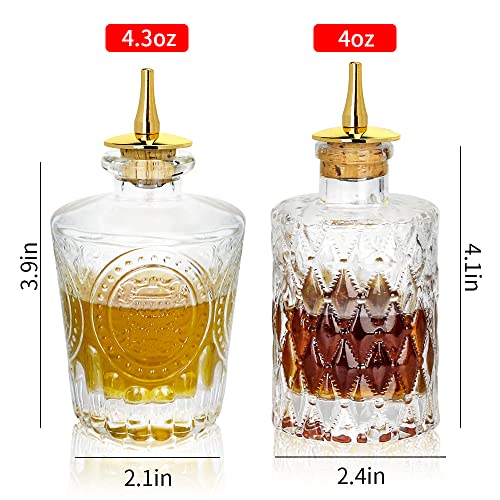 SuproBarware Bitters Bottle Set of 2,Glass Dasher Bottle, Decorative Bottle for Cocktail with Gold Dash Top
