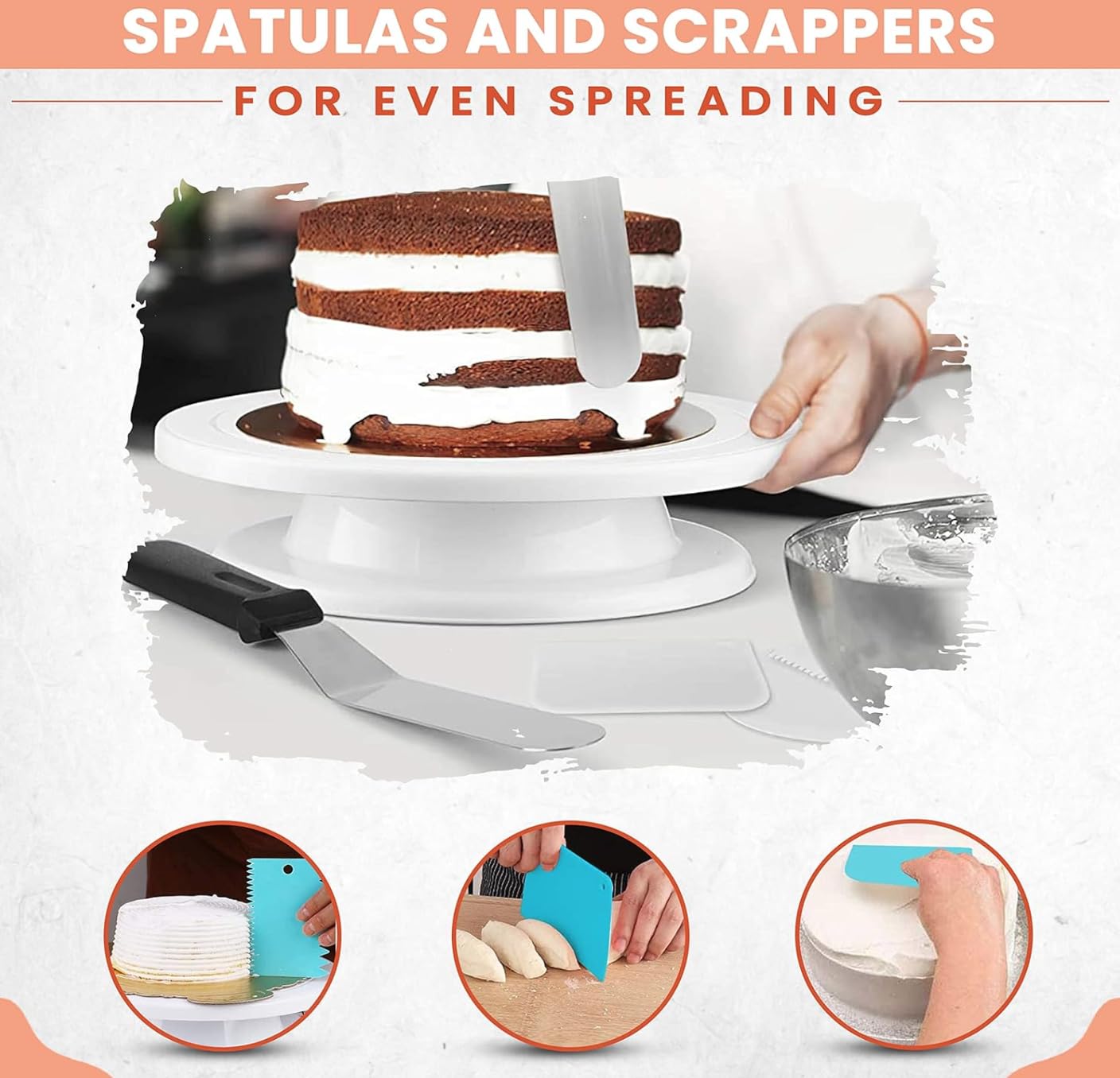 RUISENLAI 260pcs Cake Pan Set for Baking + Cake Decorating Supplies: 3 Round Non Stick Springform Pan Set (4, 7, 9 inches), Icing Tips, disposable piping bags β with 60 Pcs Parchment Paper Liners