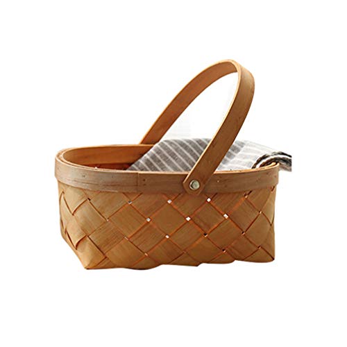 Garneck Wicker Basket with Handle Seagrass Basket,Handmade Rattan Storage Basket Houseware Storage Container Handwoven Straw Seaweed Basket Organizer with Handle Size M